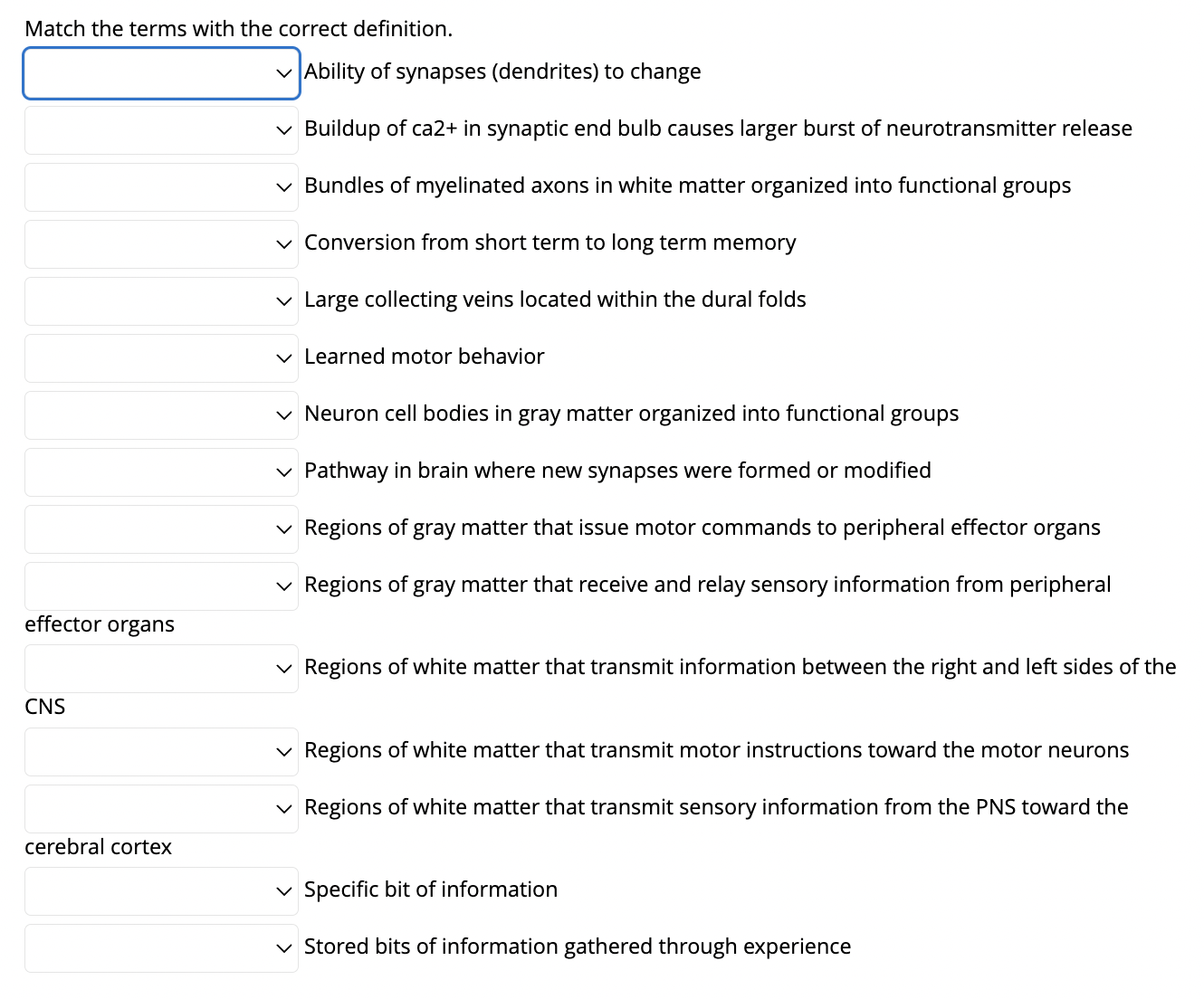 Solved Match the terms with the correct definition : | Chegg.com