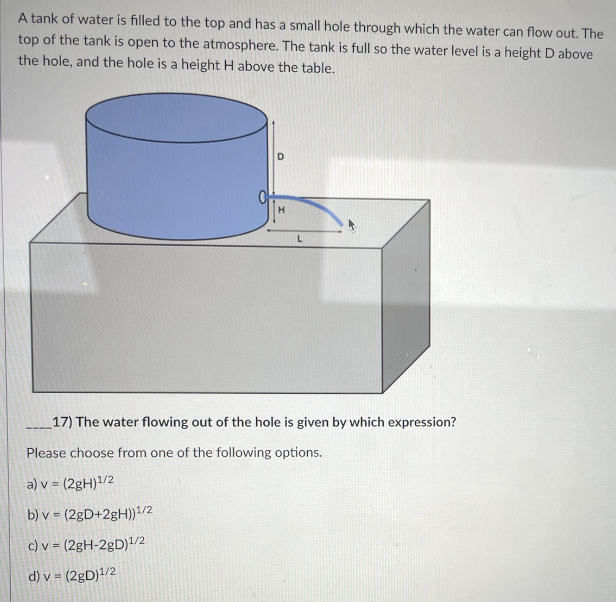 Solved A tank of water is filled to the top and has a small | Chegg.com