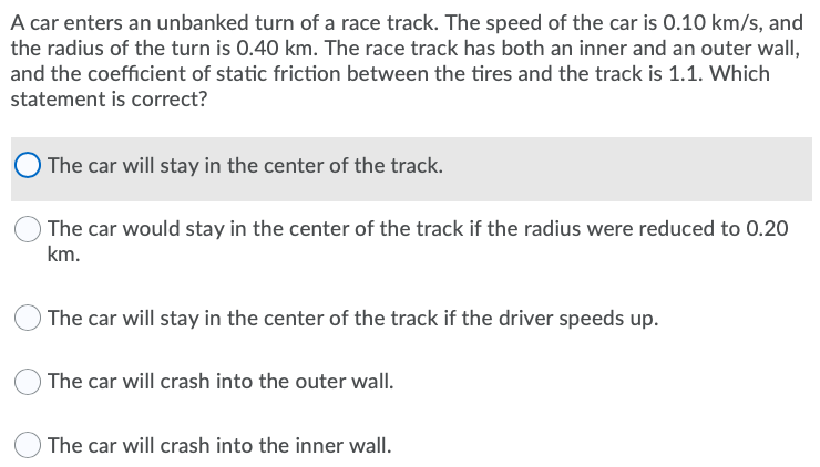Solved A car enters an unbanked turn of a race track. The | Chegg.com
