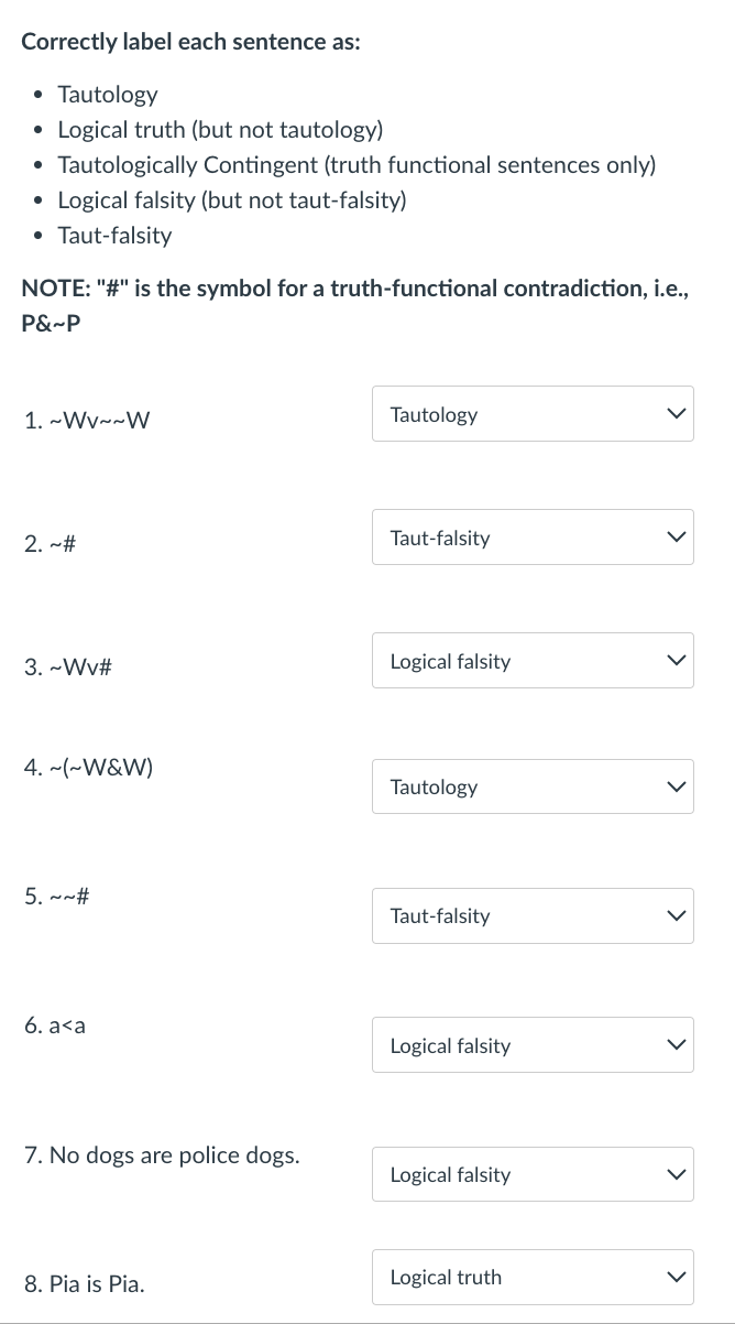Correctly label each sentence as: - Tautology - | Chegg.com