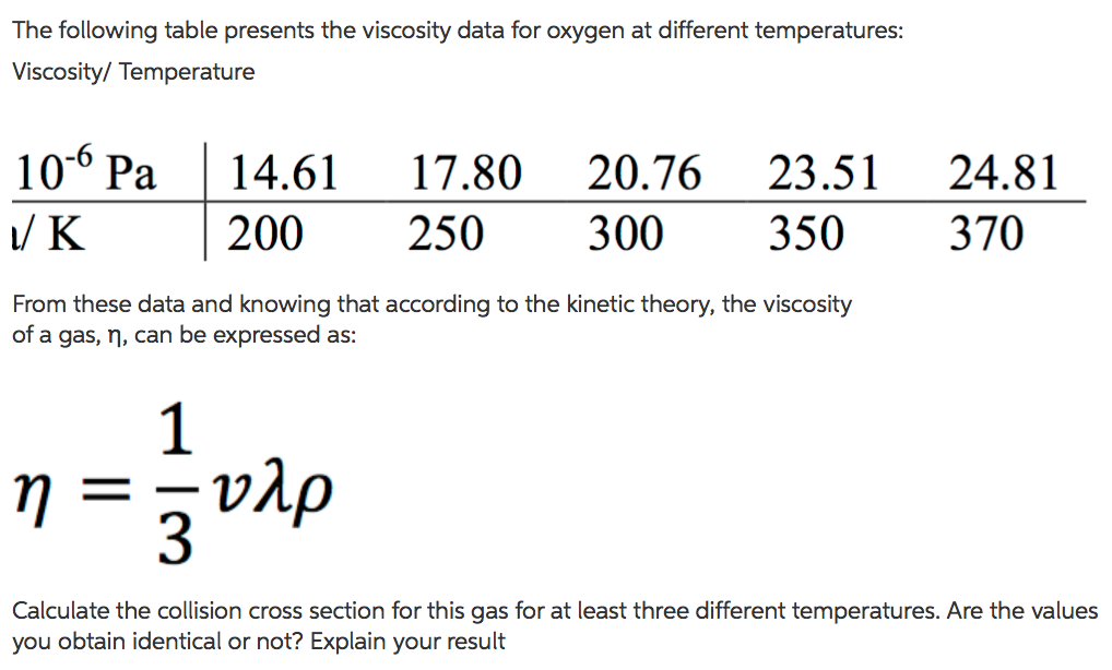 Calculate the collision cross section for this gas | Chegg.com