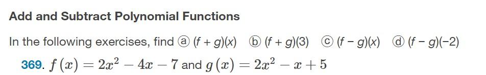 Solved Add and Subtract Polynomial Functions In the | Chegg.com