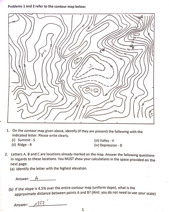 Solved Problems 1 and 2 refer to the contour map below: 720 | Chegg.com