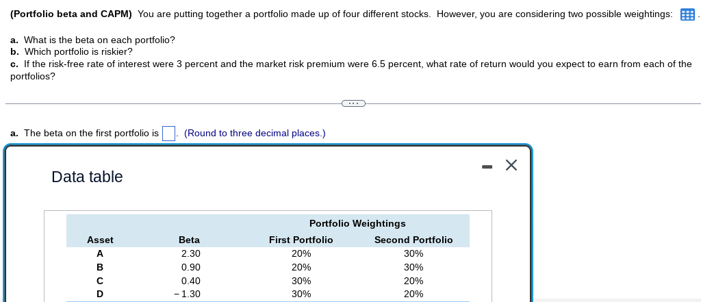 Solved (Portfolio beta and CAPM) You are putting together a | Chegg.com
