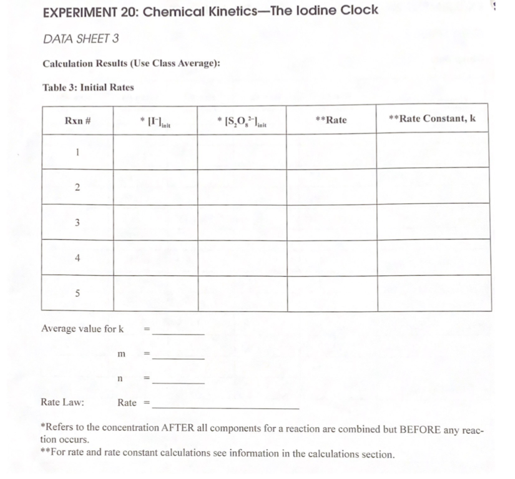 Experiment 20: Chemical Kinetics - The Iodine | Chegg.com