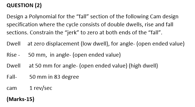 QUESTION (2) Design a Polynomial for the "fall” | Chegg.com