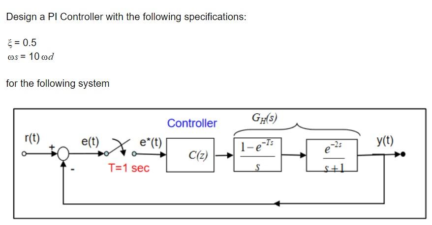 Solved Design a Pl Controller with the following | Chegg.com