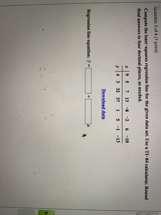 Solved Question 3 of 4 (1 point) Compute the least-squares | Chegg.com