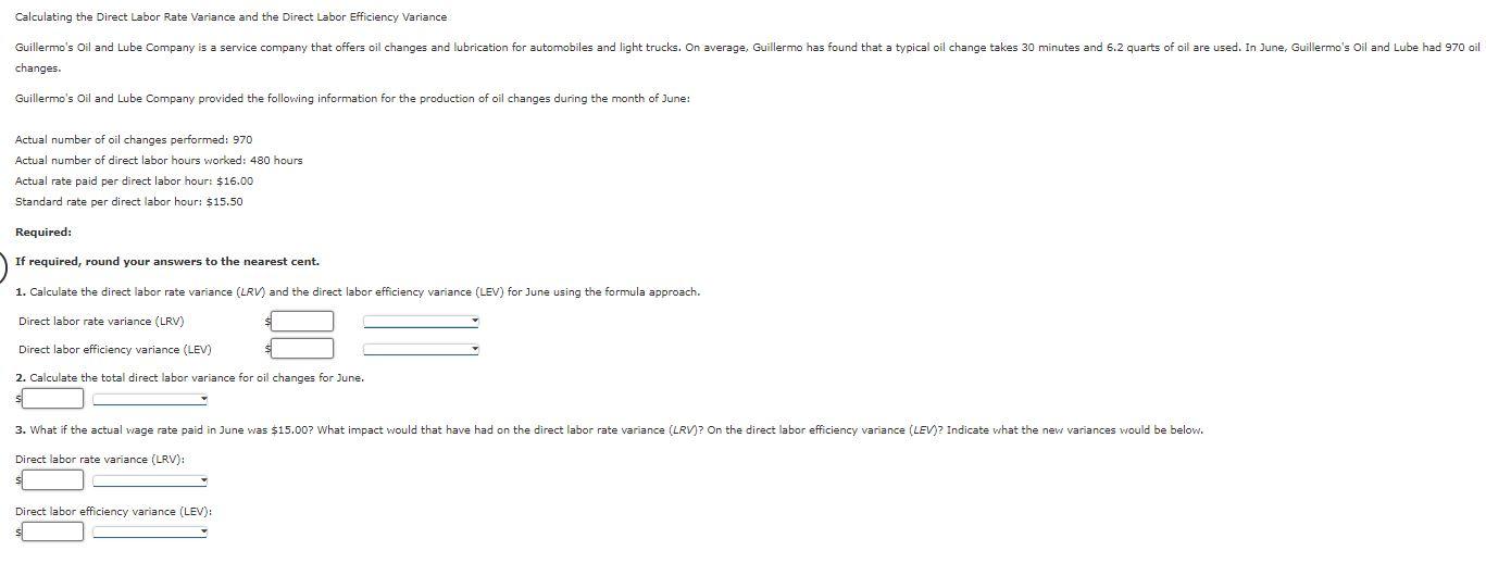 Solved Calculating the Direct Labor Rate Variance and the | Chegg.com
