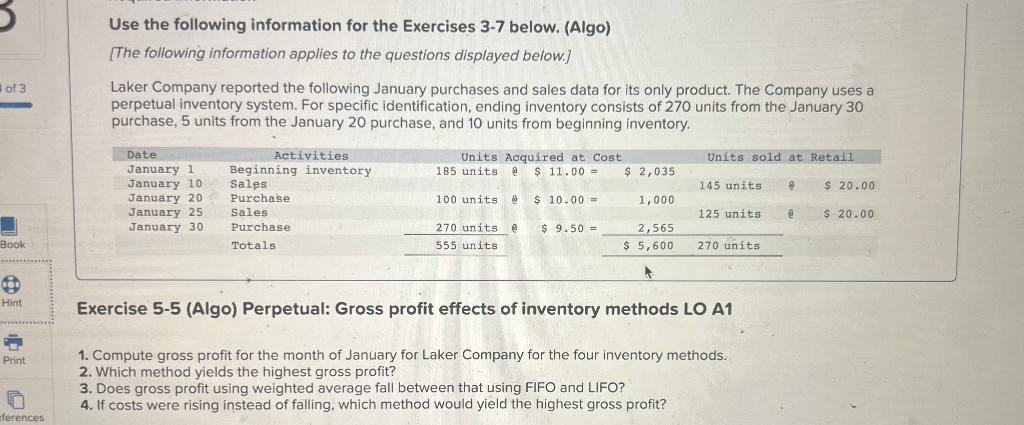 Solved Use the following information for the Exercises 3-7 | Chegg.com