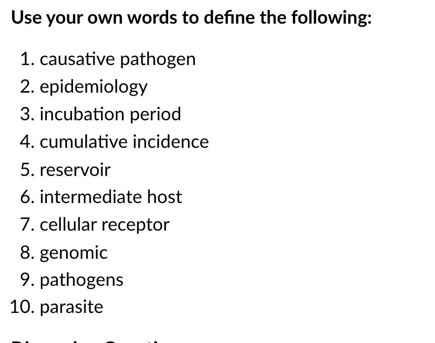 Solved Use your own words to define the following: 1. | Chegg.com