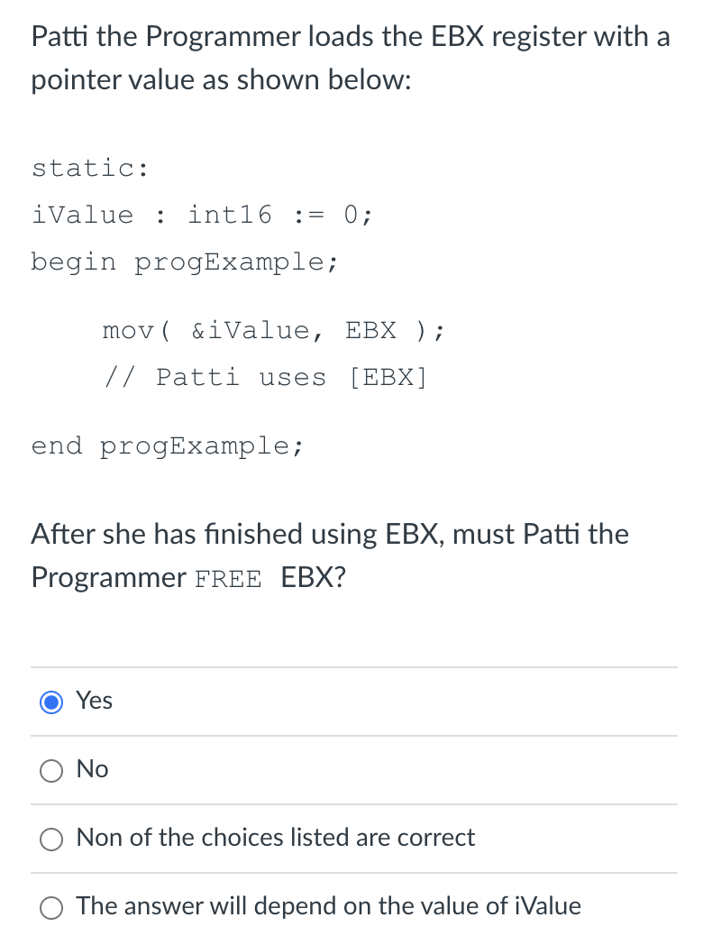 Solved Patti the Programmer loads the EBX register with a | Chegg.com