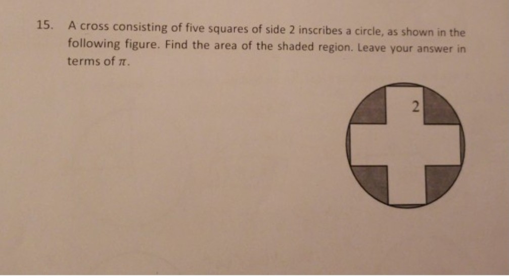 Solved 15. A cross consisting of five squares of side 2 | Chegg.com