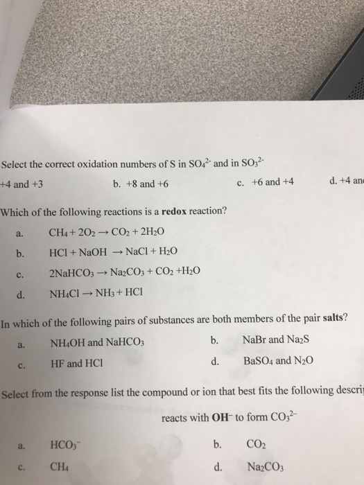 Solved 2 Select the correct oxidation numbers of S in SO2 | Chegg.com