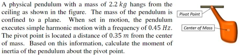 Solved Pivot Point A physical pendulum with a mass of 2.2 kg | Chegg.com