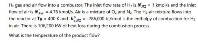 Solved H2 gas and air flow into a combustor. The inlet flow | Chegg.com