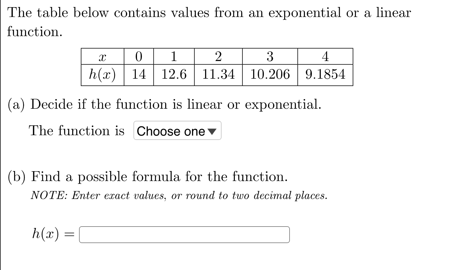 Solved The table below contains values from an exponential | Chegg.com
