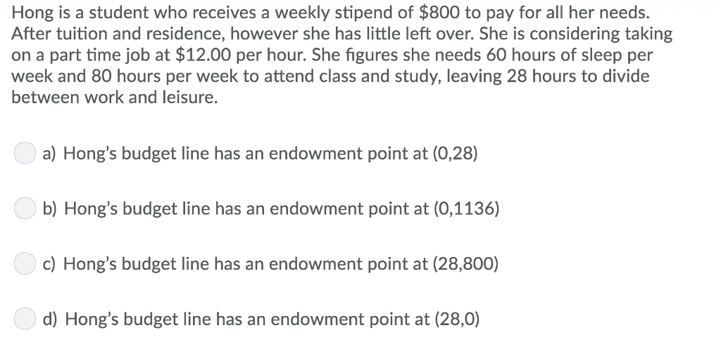 Solved Hong is a student who receives a weekly stipend of | Chegg.com