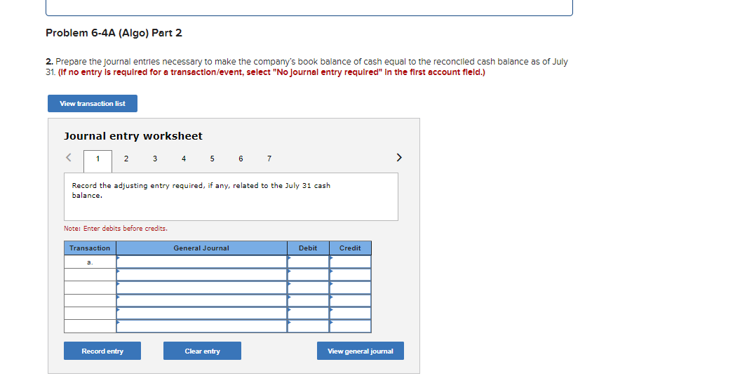 Solved Required Information Problem 6-4A (Algo) Preparing a | Chegg.com