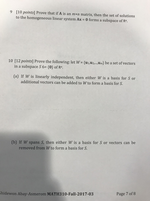 Solved 9 [10 points] Prove that if A is an mxn matrix, then | Chegg.com