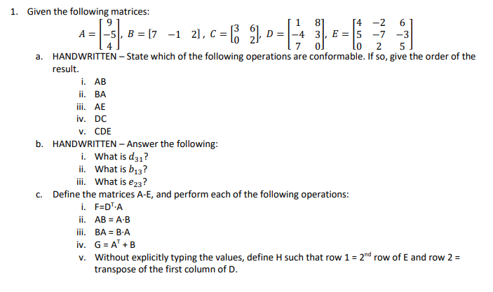 Solved A= 15), B = 17 -1 2], c = 21.0= 4 3 = 3 41 1. Given | Chegg.com