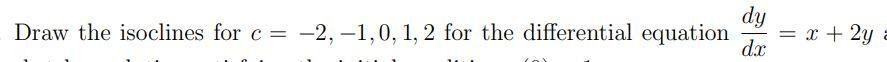 Solved dy Draw the isoclines for c= -2,-1,0, 1, 2 for the | Chegg.com Solved dy Draw the isoclines for c= -2,-1,0, 1, 2 for the | Chegg.com
