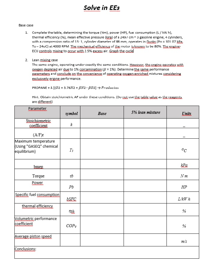 Solve in EES Base case 1. Complete the table, | Chegg.com