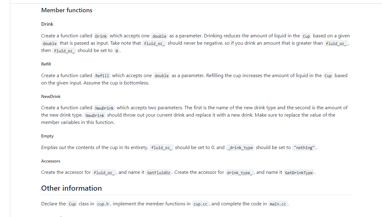 Solved This program simulates interactions with a cup object | Chegg.com