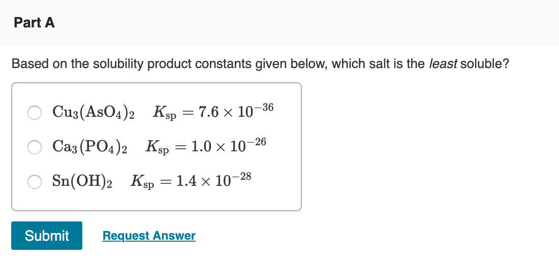 Solved Part A Based on the solubility product constants | Chegg.com