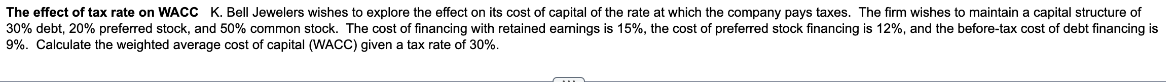 Solved The effect of tax rate on WACC K. Bell Jewelers | Chegg.com