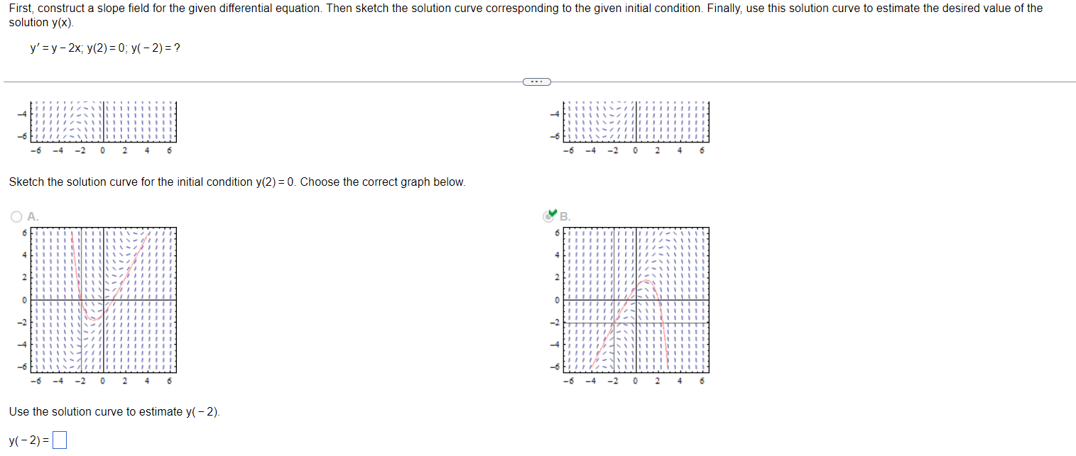 Solved solution y(x) y′=y−2x;y(2)=0;y(−2)=? Sketch the | Chegg.com