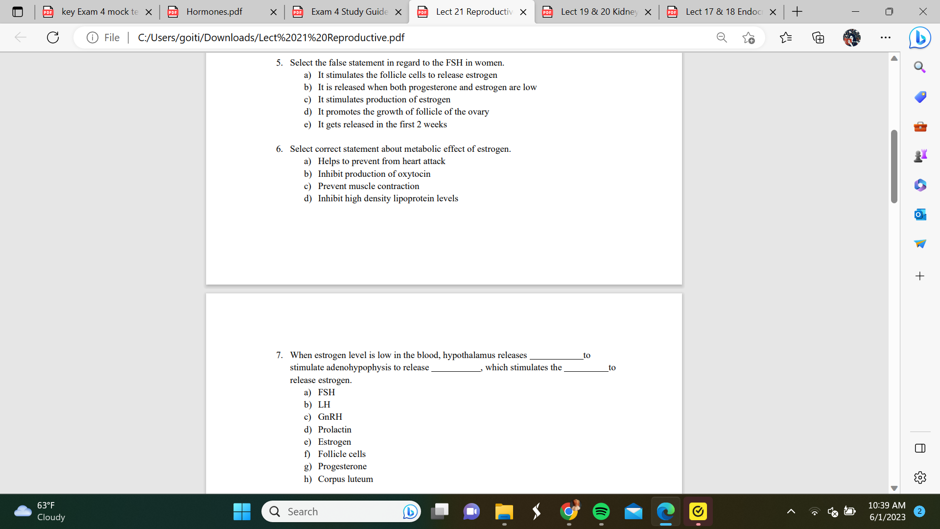 Solved 5. Select the false statement in regard to the FSH in | Chegg.com