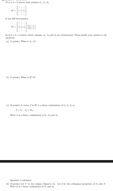 Mis a 5 x 3 matrix with columns It has QR fotoration | Chegg.com