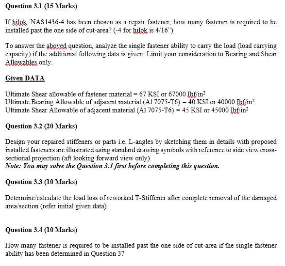 Solved Question 3.1 (15 Marks) If hilok. NAS1436-4 has been | Chegg.com