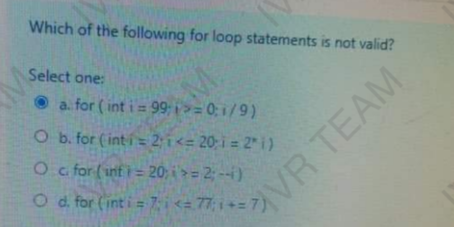 Solved Which of the following for loop statements is not | Chegg.com