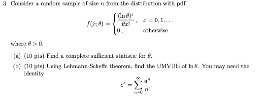 Solved 3. Consider a random sample of size n from the | Chegg.com