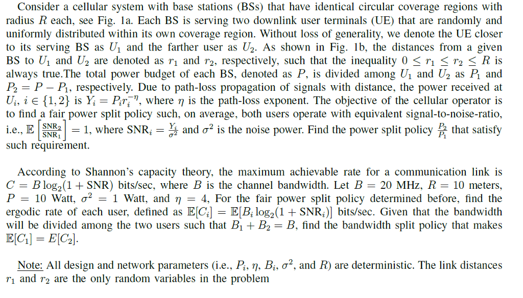 (b) Single BS model (a) Network Model Fig. 1: System | Chegg.com