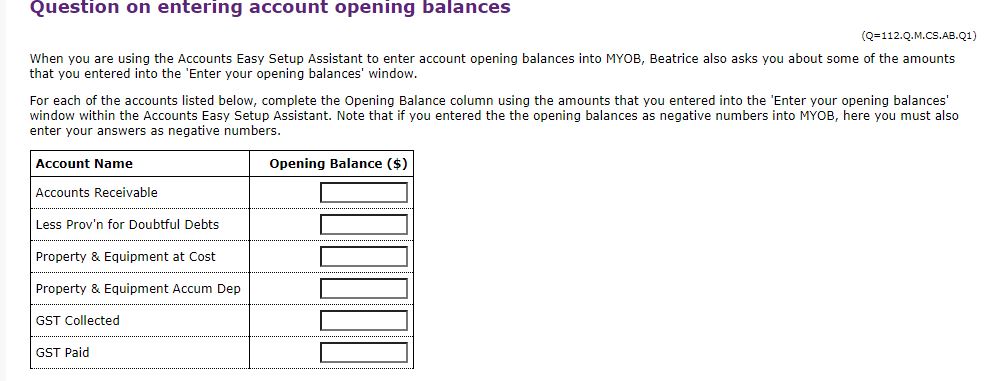 Solved Question on setting up the accounts list | Chegg.com