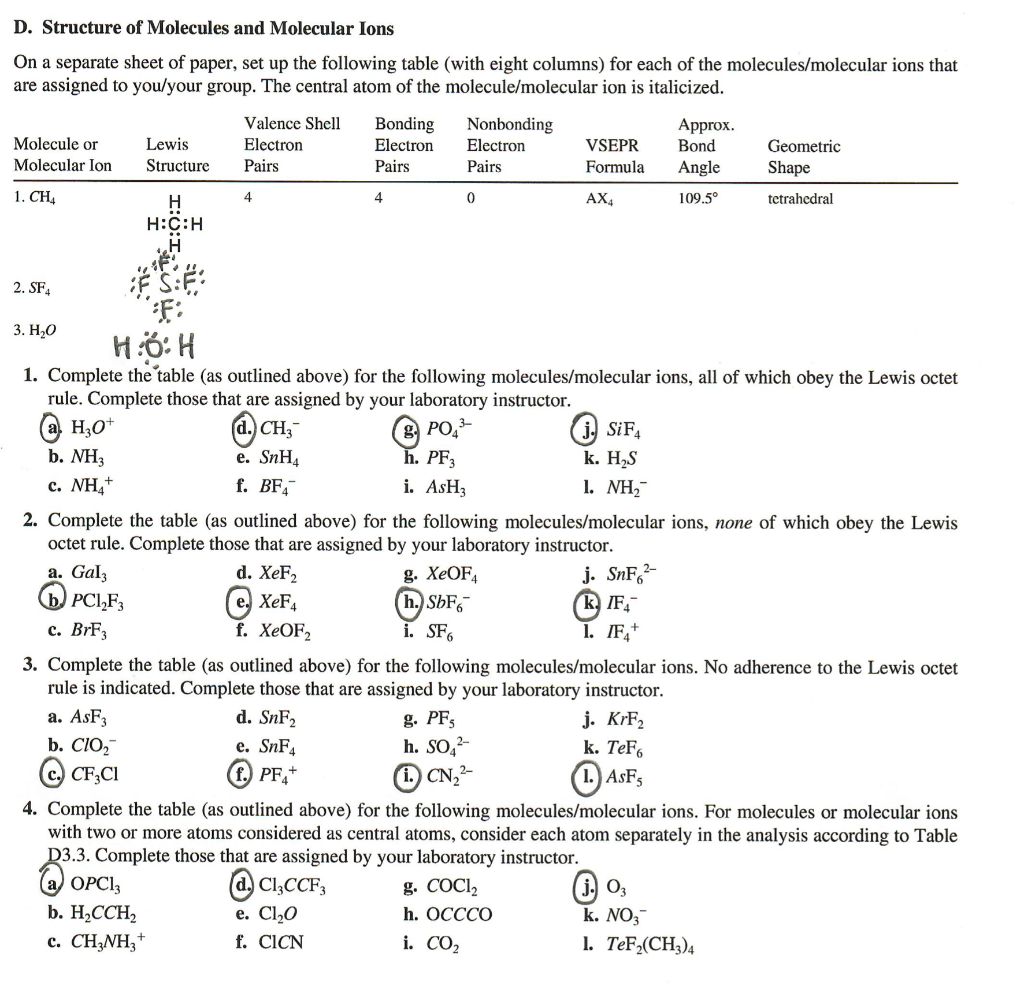 Solved D. Structure of Molecules and Molecular Ions On a | Chegg.com