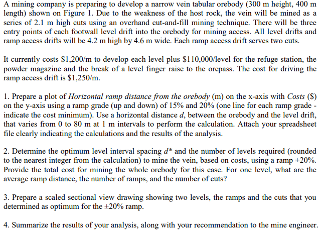Solved A mining company is preparing to develop a narrow | Chegg.com