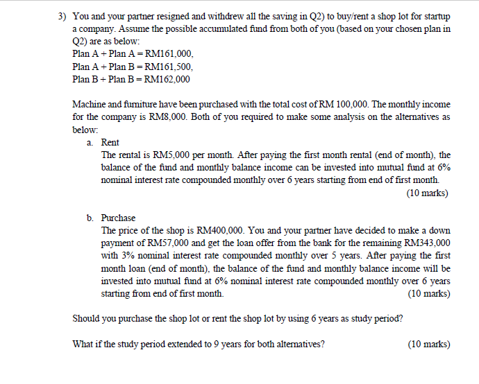 Solved Use plan B + plan B = RM162,000. use the discrete | Chegg.com