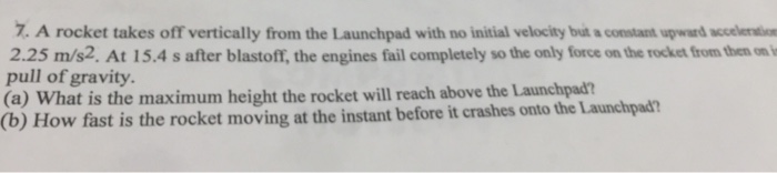 Solved 7. A rocket takes off vertically from the Launchpad | Chegg.com