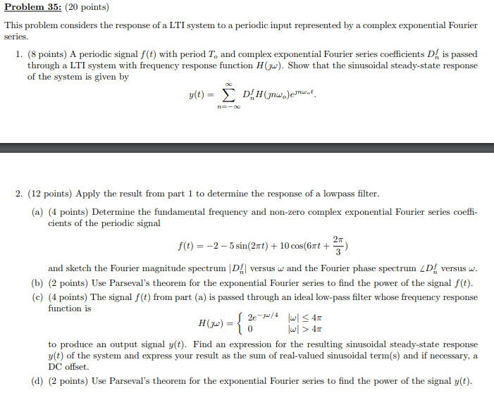 Solved Problem 35: (20 points) This problem considers the | Chegg.com