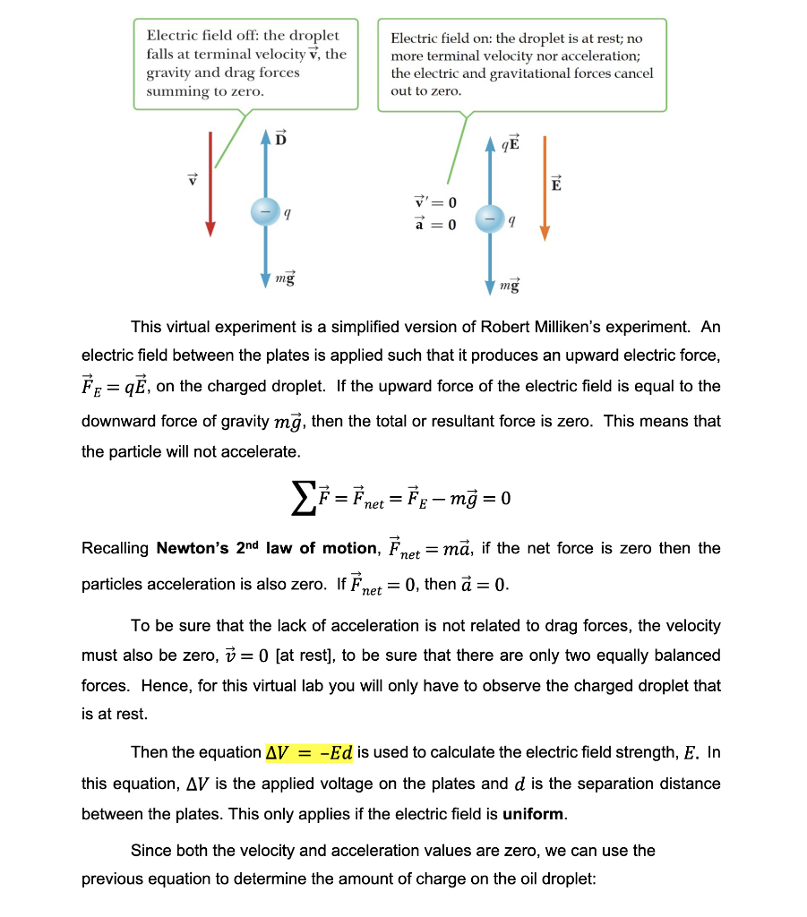 Solved These questions are based on Millikan's Oil Drop | Chegg.com
