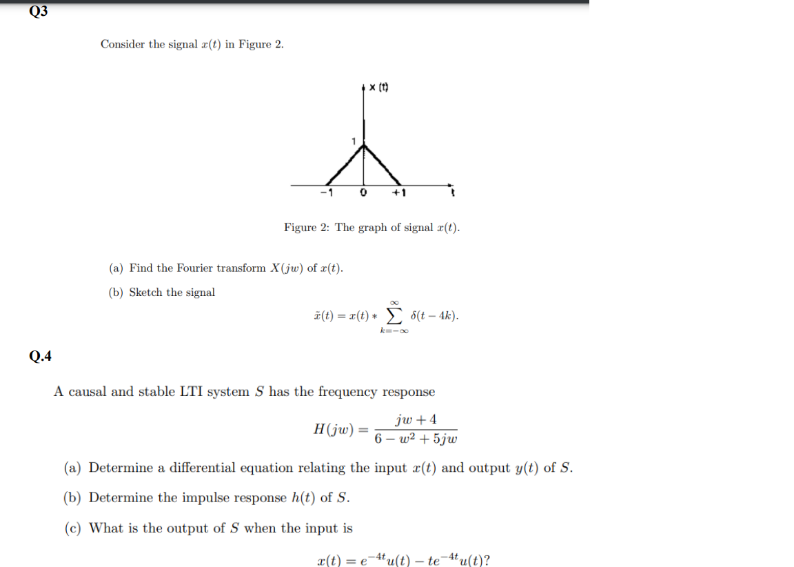 Solved Consider the signal x(t) in Figure 2 . Figure 2: The | Chegg.com