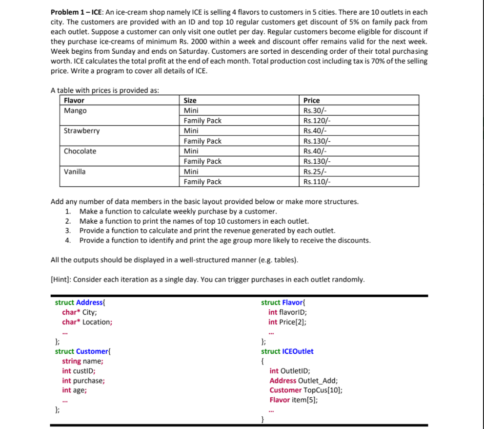 Problem 1 - ICE: An ice-cream shop namely ICE is | Chegg.com