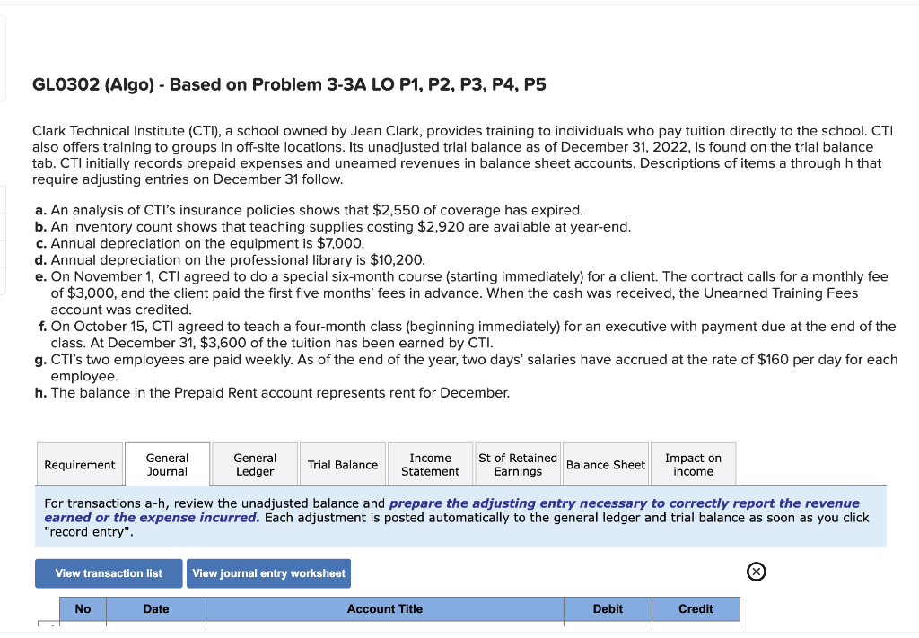 GL0302 (Algo) - Based on Problem 3-3A LO P1, P2, P3, | Chegg.com