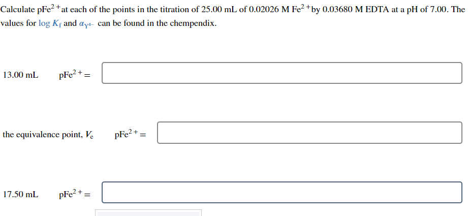 Solved Calculate pFe2+ at each of the points in the | Chegg.com