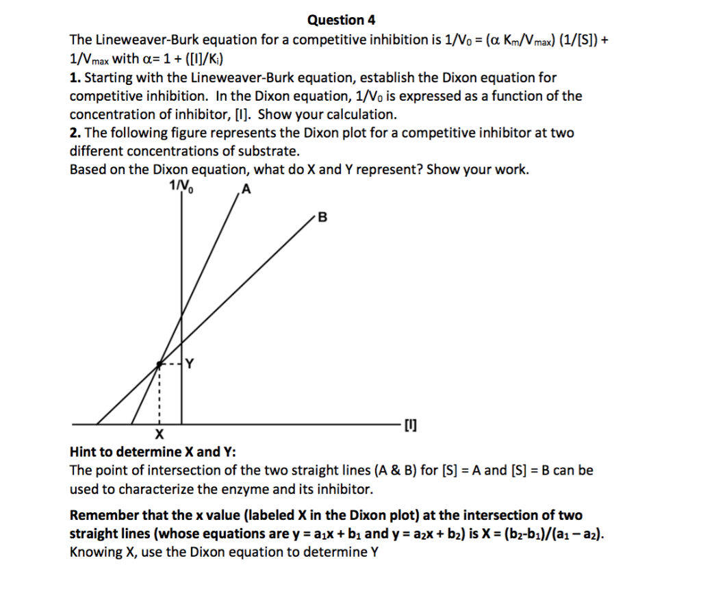 Solved Question 4 The Lineweaver-Burk equation for a | Chegg.com