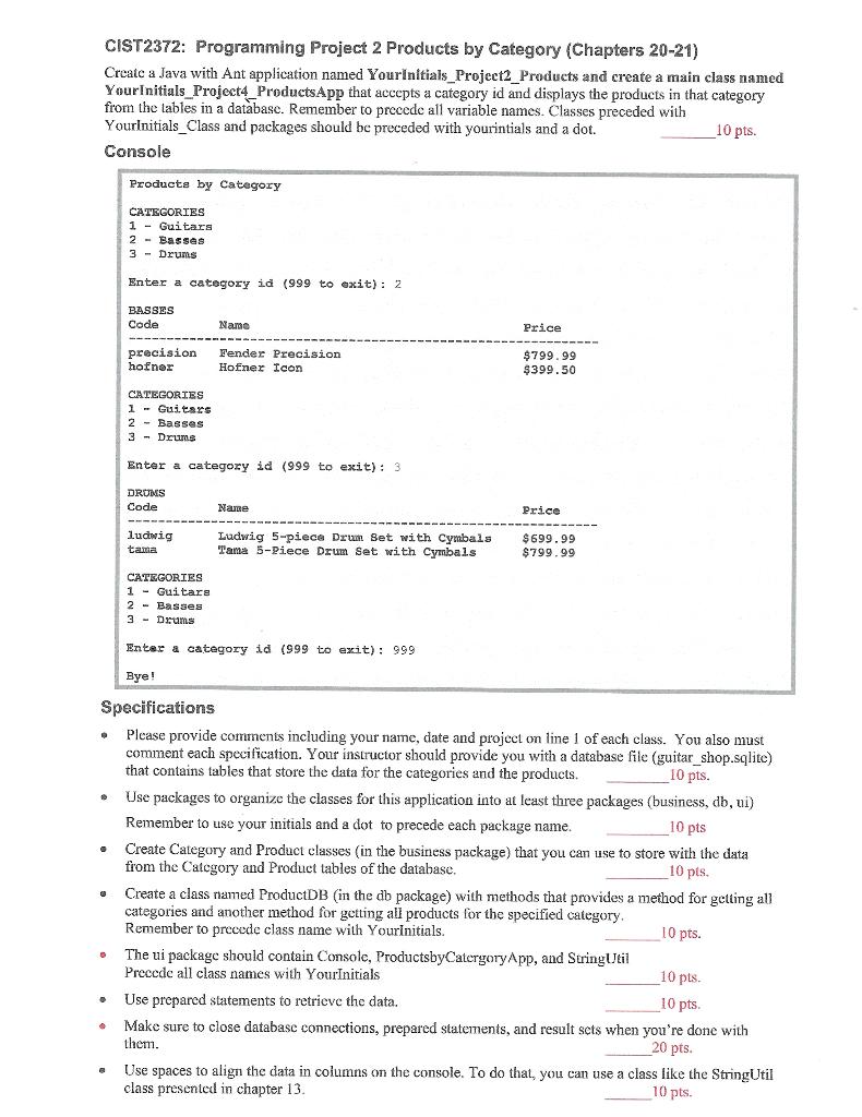 Solved CIST2372: Programming Project 2 Products by Category | Chegg.com